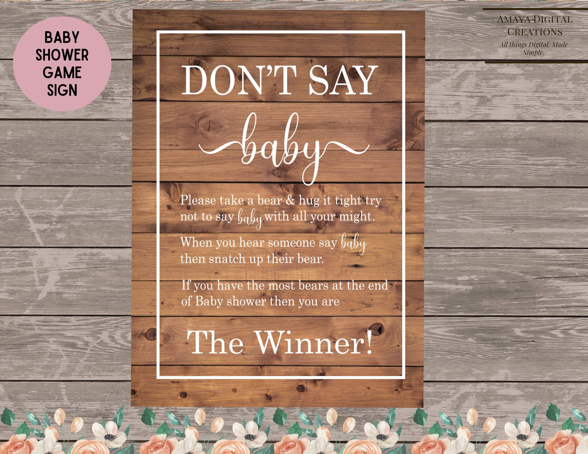Dont Say Baby Game Baby Shower Game Sign Instant Download - Etsy