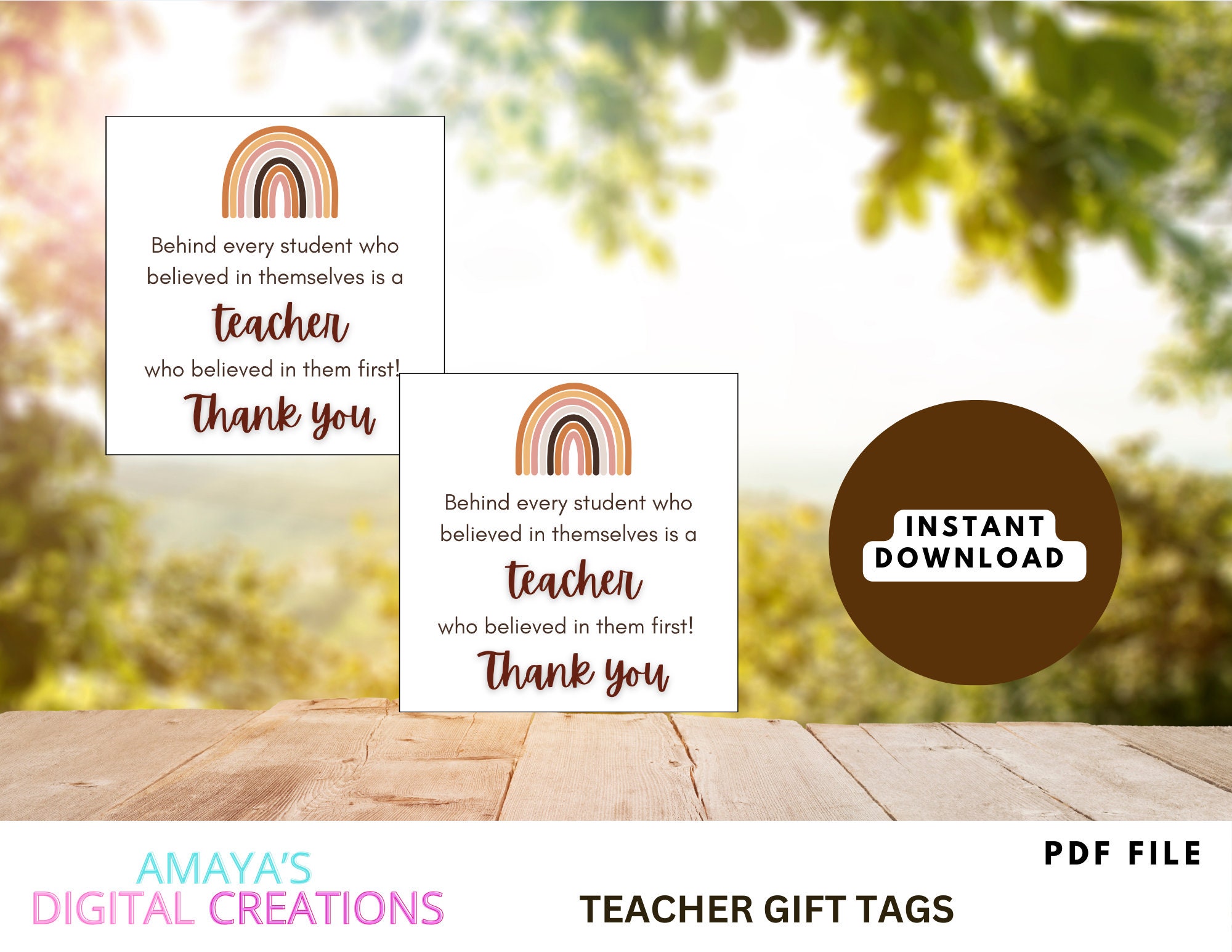 Teacher Appreciation , Printable Gift Tag, End of School Year, Digital ...