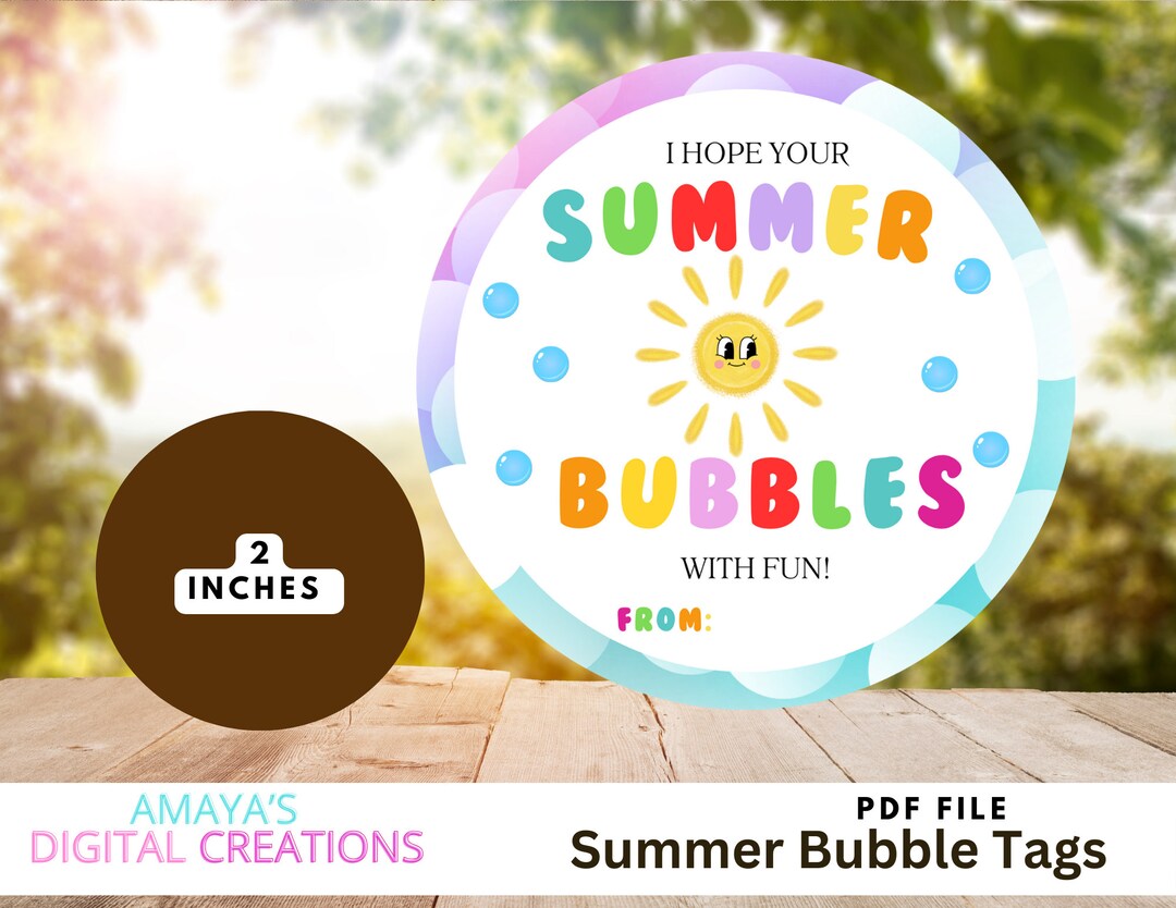 Summer Bubble Gift Tags, Printable End of Year Stickers (PDF) - Etsy