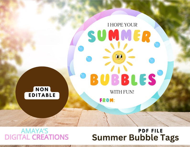 Summer Bubble Gift Tags, Printable End of Year Stickers (PDF) - Etsy