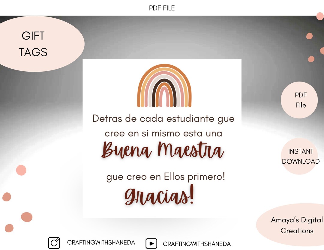 Spanish Teacher Appreciation , Printable Gift Tag, End of School Year ...