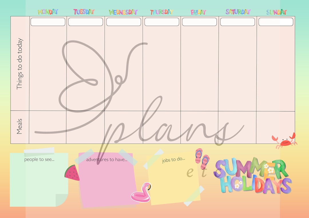Printable Summer Holiday Weekly Planner, Summer Planner, Wall Planner ...