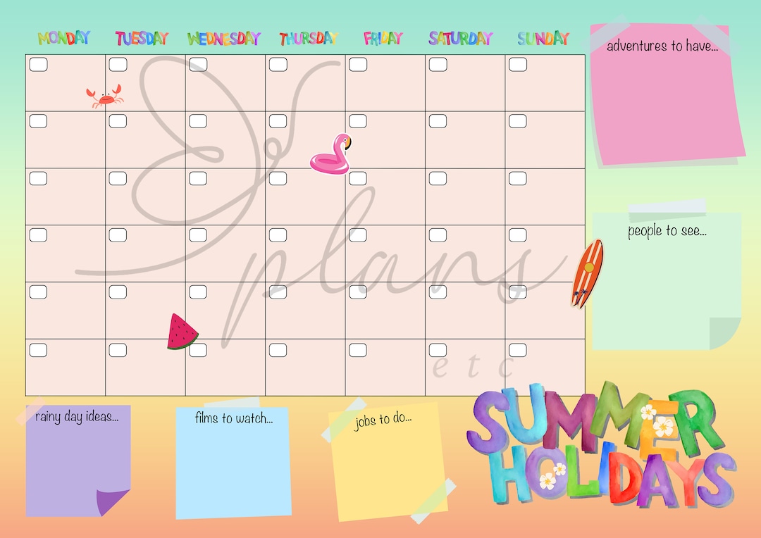 Printable Summer Holiday Planner, Summer Planner, Wall Planner ...