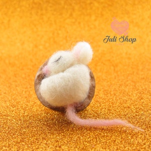 Sleepy Mouse in Walnut Shell Baby Mouse Felted Mouse Fridge Magnet ...