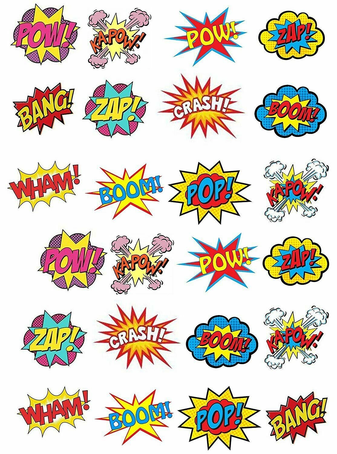 24 x Superhero Pow Zap Bang printed edible cupcake topper | Etsy