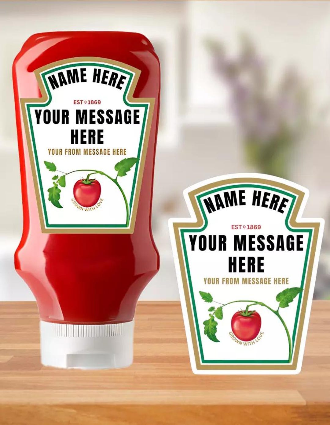 Personalised Ketchup Bottle Label Birthday Any Occasion Gift Pack of 2 ...