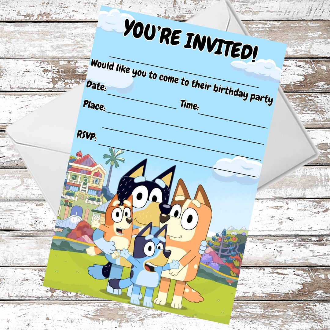 10 X Bluey Dog Birthday Party Invitations Invites With Envelopes - Etsy