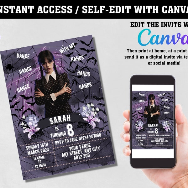 Wednesday Addams Editable Invitation - Etsy