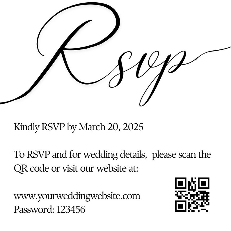 Modern Wedding RSVP Details QR Code Insert Card Template - Etsy