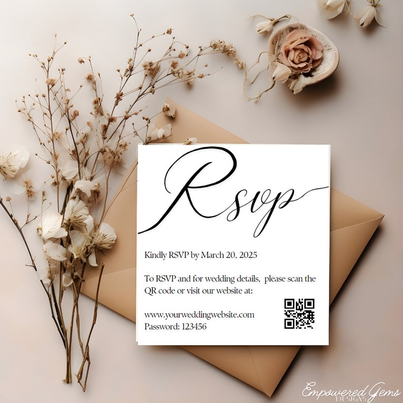 Modern Wedding RSVP Details QR Code Insert Card Template - Etsy