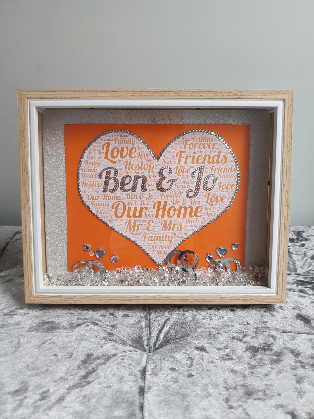Personalised Word Art in Box Frame With Rhinestone Detail - Etsy UK