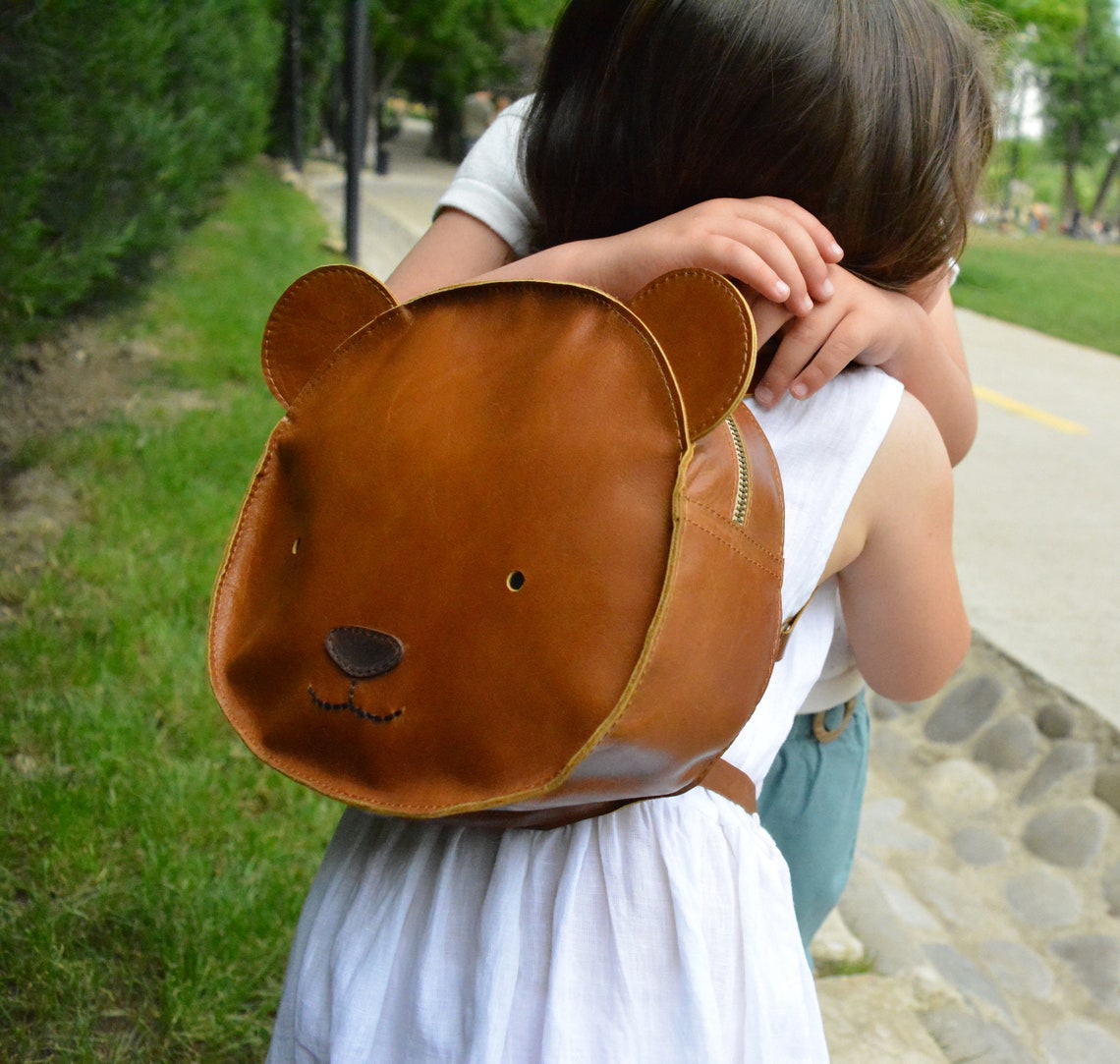 Personalized bear backpack Kids bag Childrens leather | Etsy