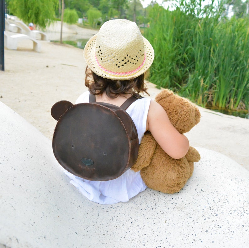 Personalized bear backpack Kids bag Childrens leather | Etsy