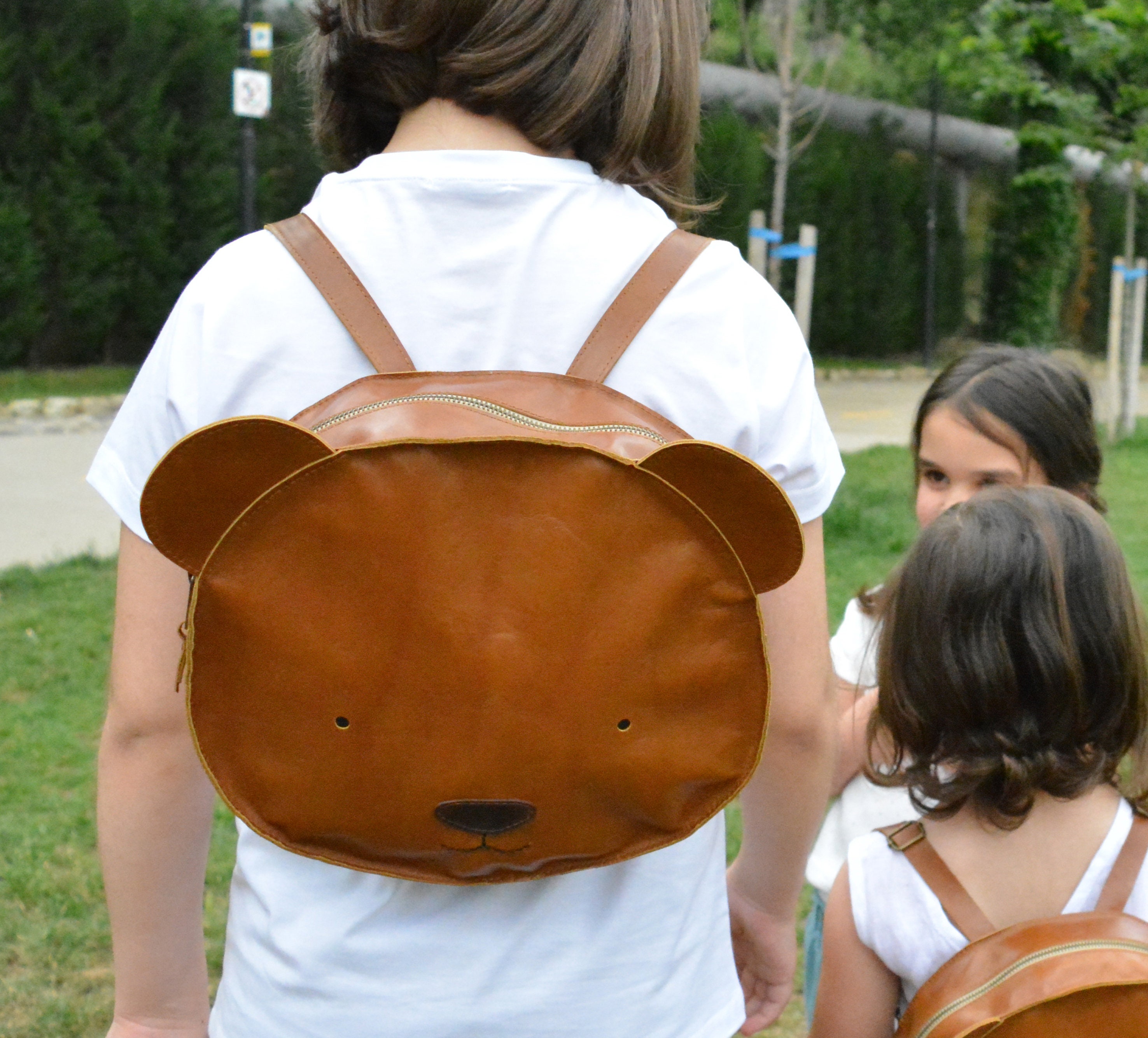 Personalized School Leather Backpack, Teddy Bear Preschool Bag for Kids ...