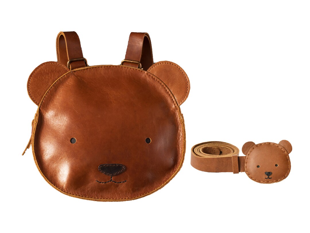 Bear Leather Backpack for Children, Kids Personalized Bag, Cute Animal ...