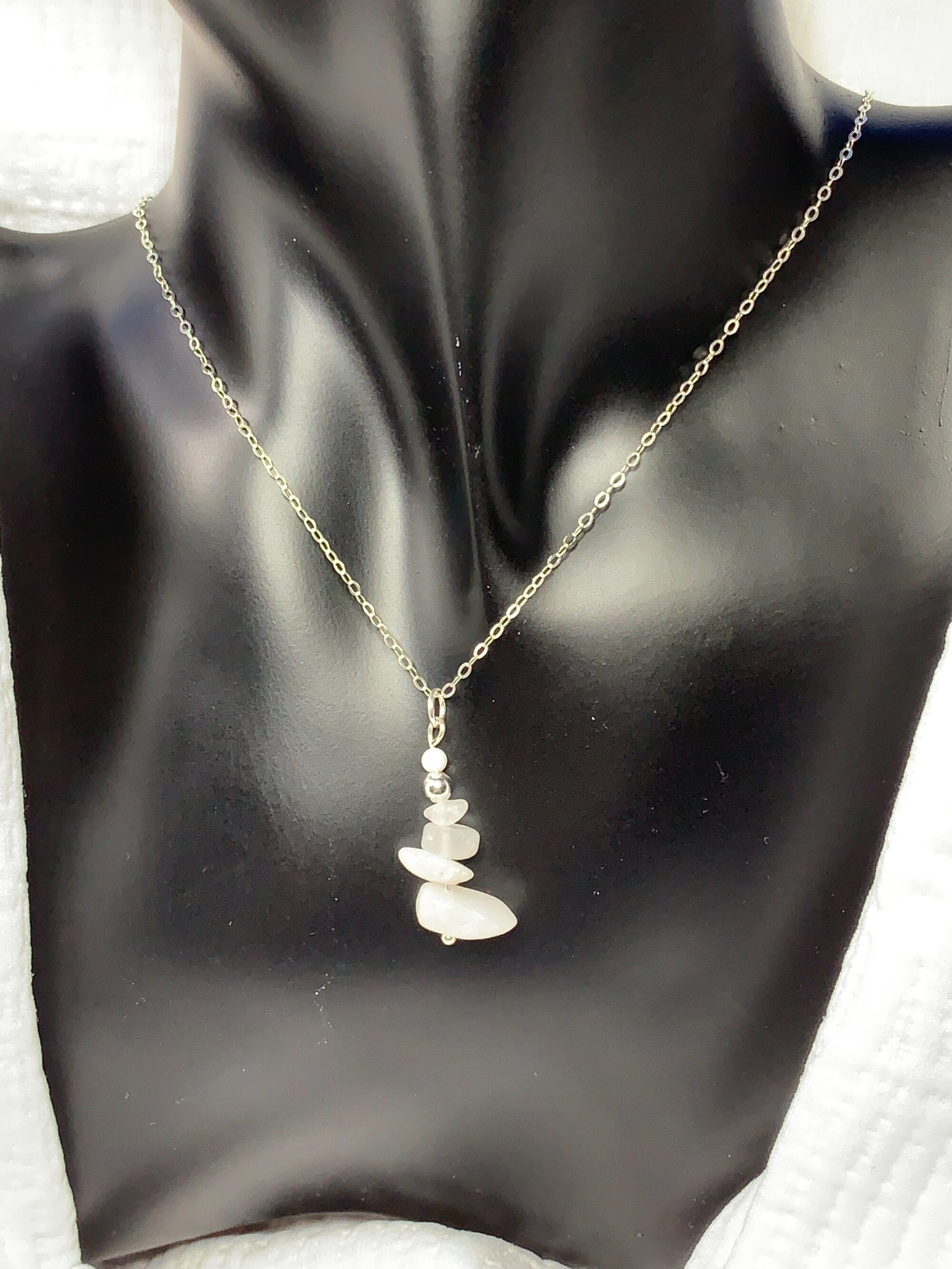 White Alabaster Necklace Small Natural Stone, Art Pendant on Thin ...
