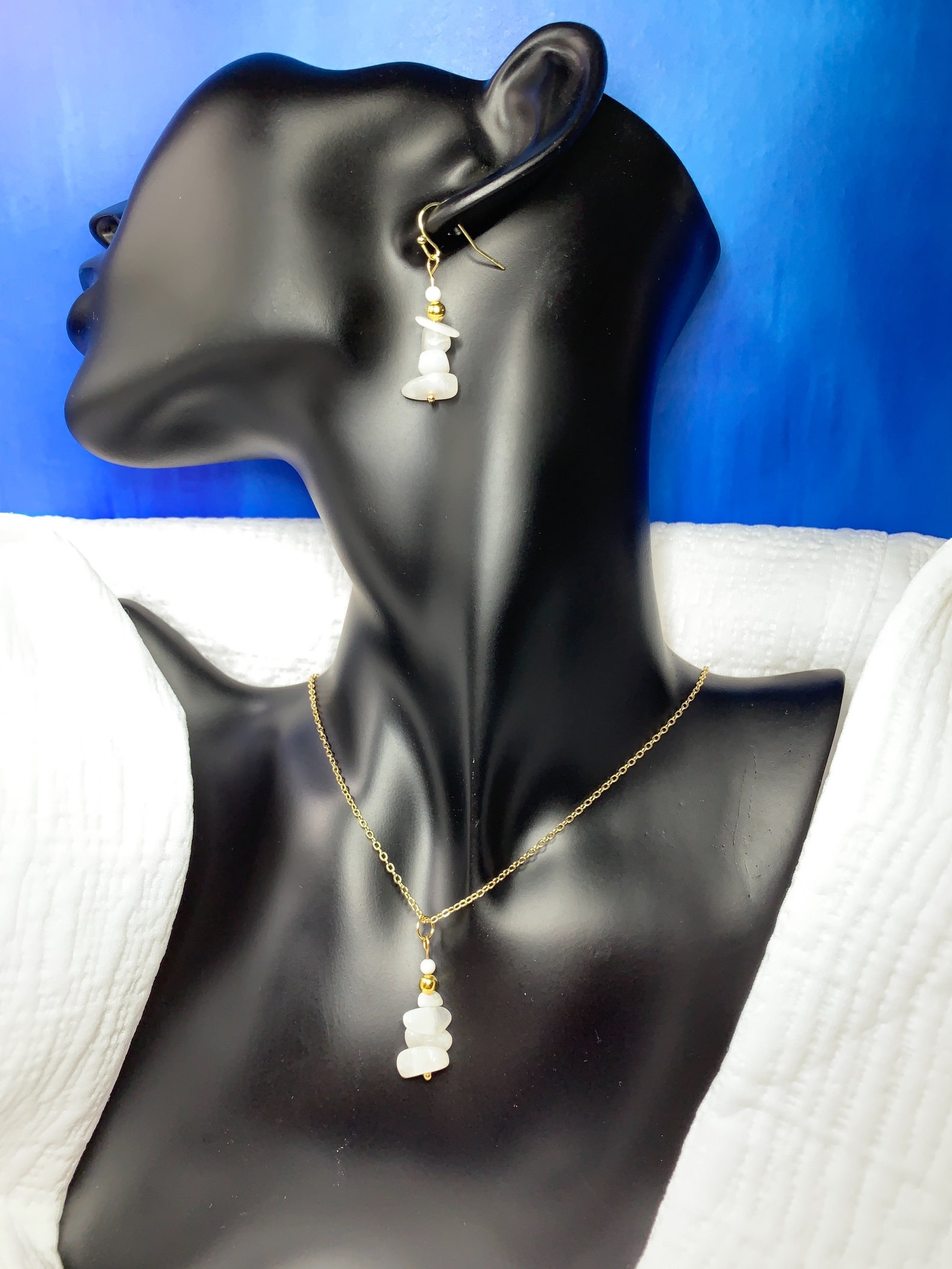 White Alabaster Necklace Small Natural Stone Art Pendant on | Etsy