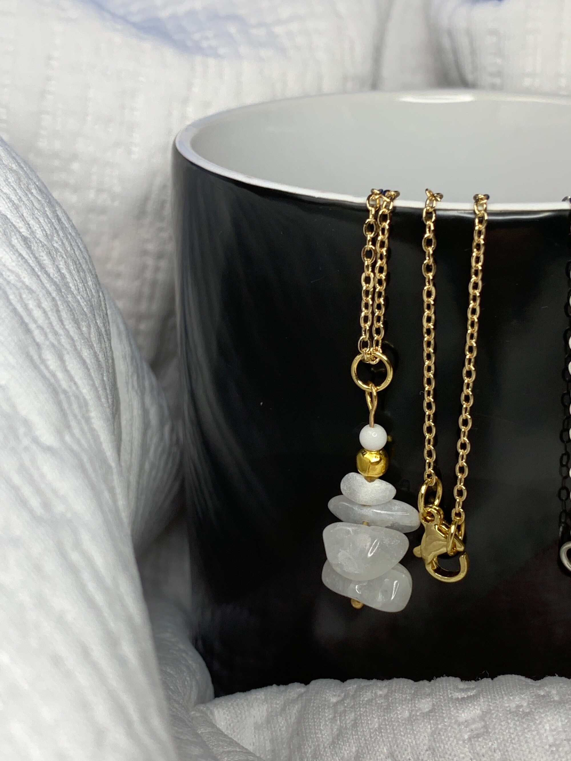 White Alabaster Necklace Small Natural Stone, Art Pendant on Thin ...