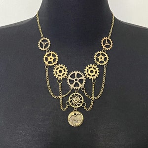 Steampunk Necklace With Bronze Gears and Chains is Adjustable From ...