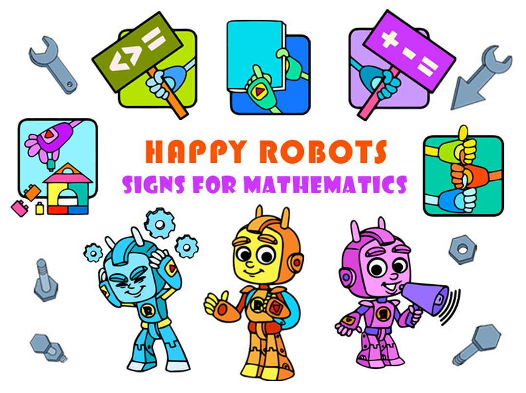 Cute Cartoon Robots, Symbol Illustration for Math Science, Clipart PNG ...