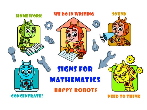 Cute Cartoon Robots Symbol Illustration for Math Science - Etsy