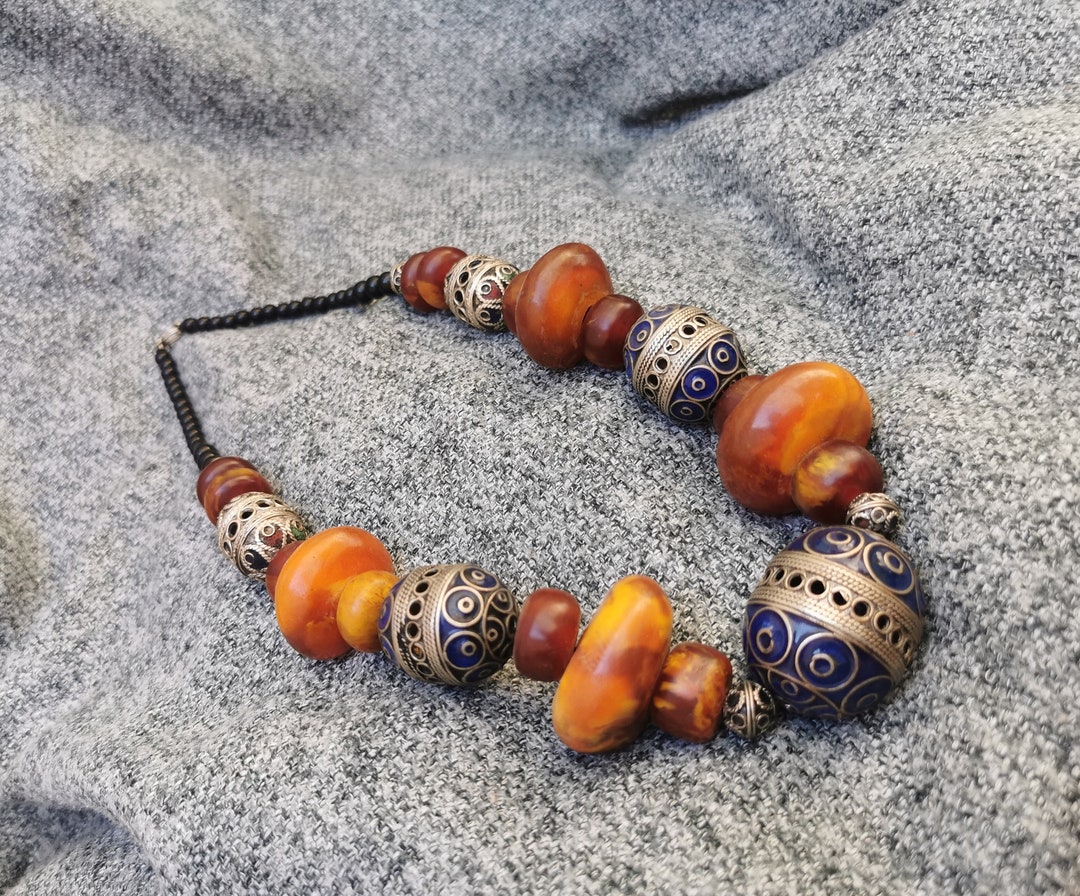 Vintage Moroccan Berber Necklace, Enamel Necklace, Handmade Necklace ...