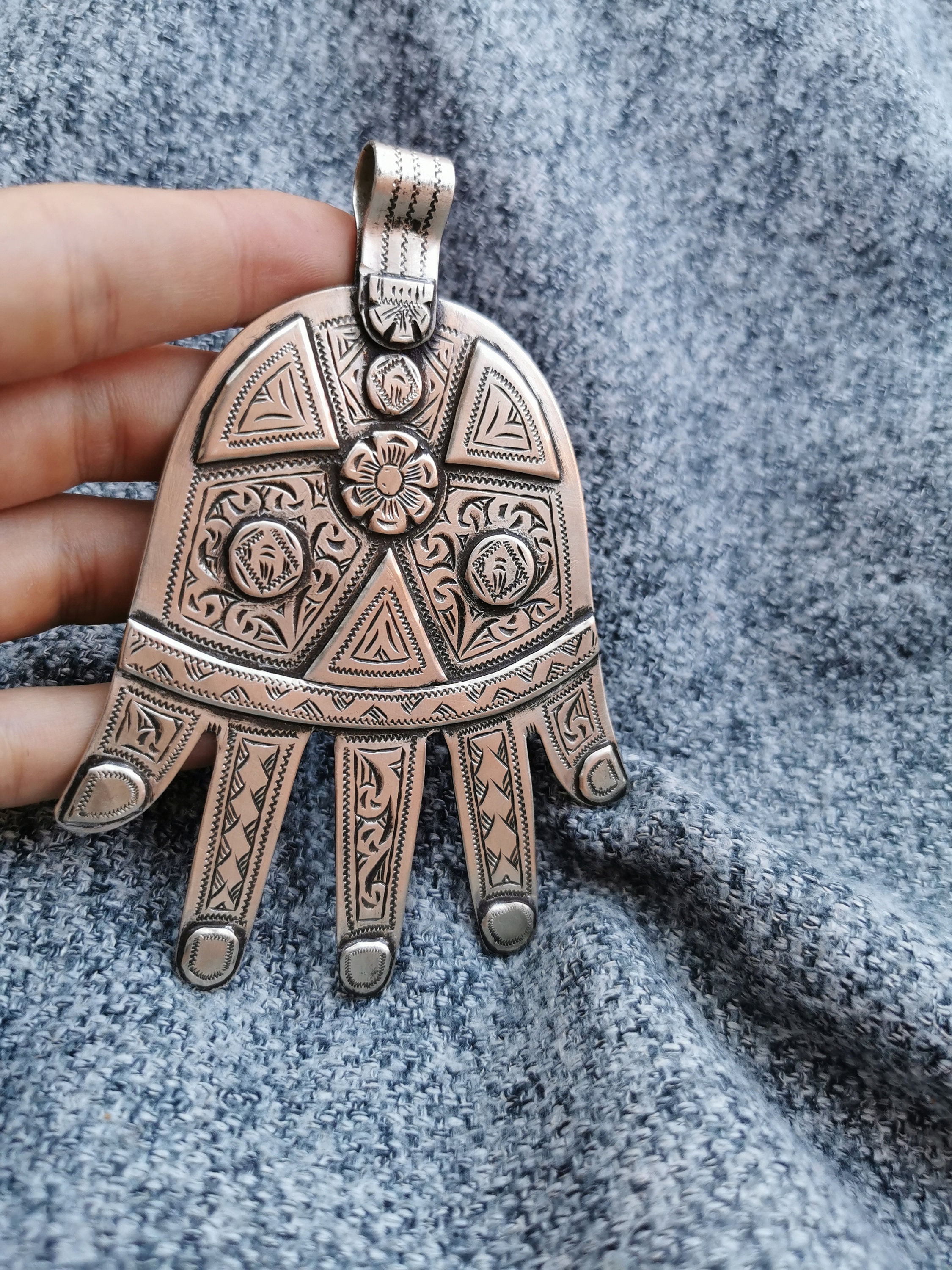 Vintage Moroccan Khamsa Hand of Fatima Pendant - Authentic Berber ...