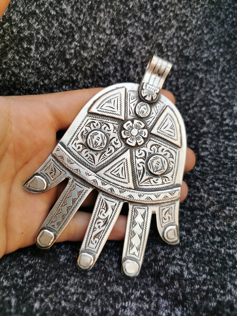 Vintage Moroccan Khamsa Hand of Fatima Pendant - Authentic Berber ...
