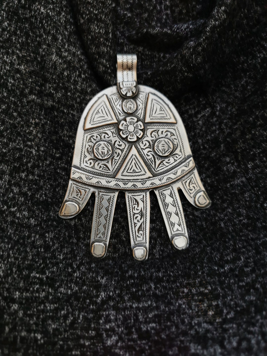 Vintage Moroccan Khamsa Hand of Fatima Pendant - Authentic Berber ...