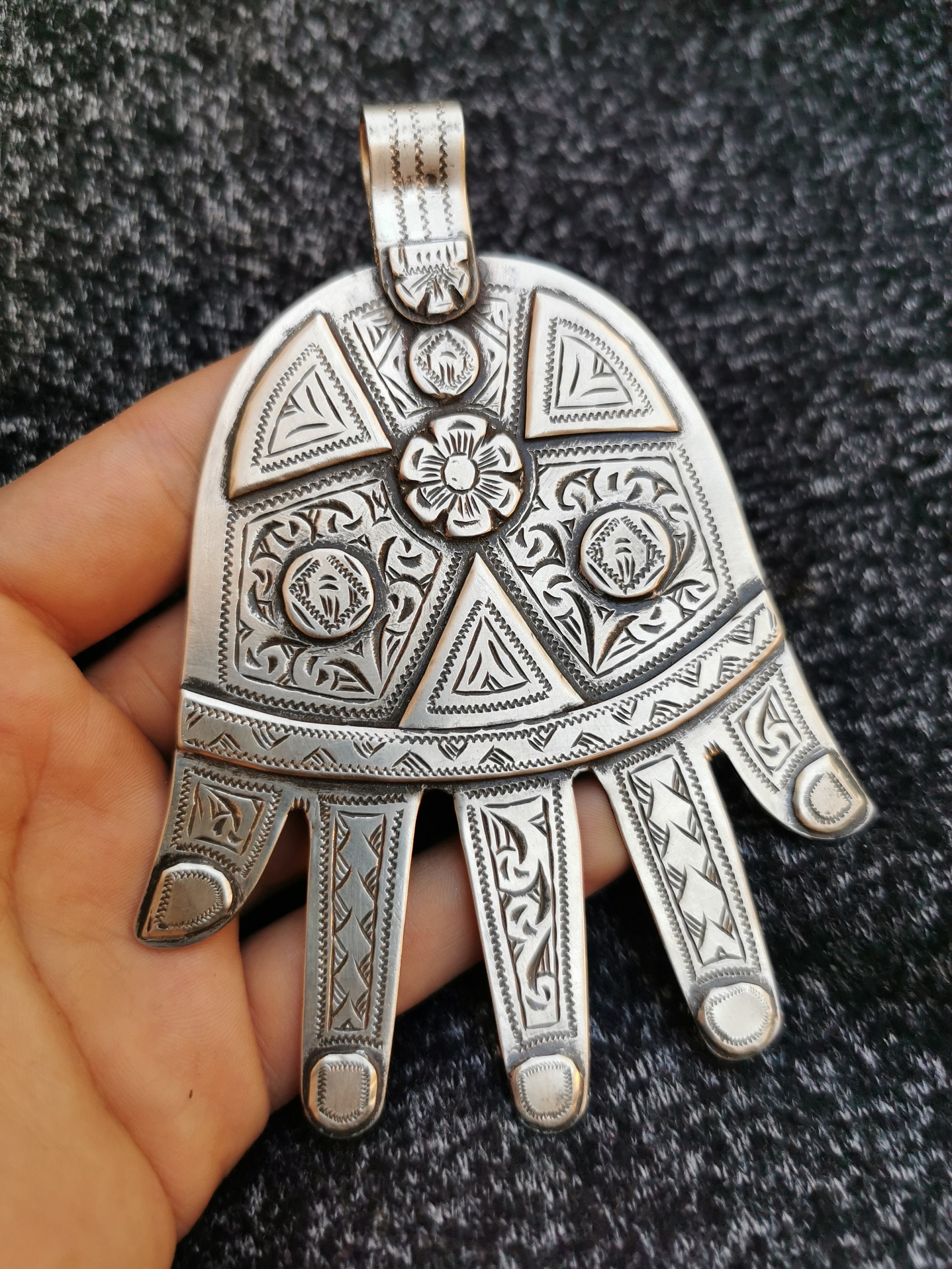 Vintage Moroccan Khamsa Hand of Fatima Pendant - Authentic Berber ...