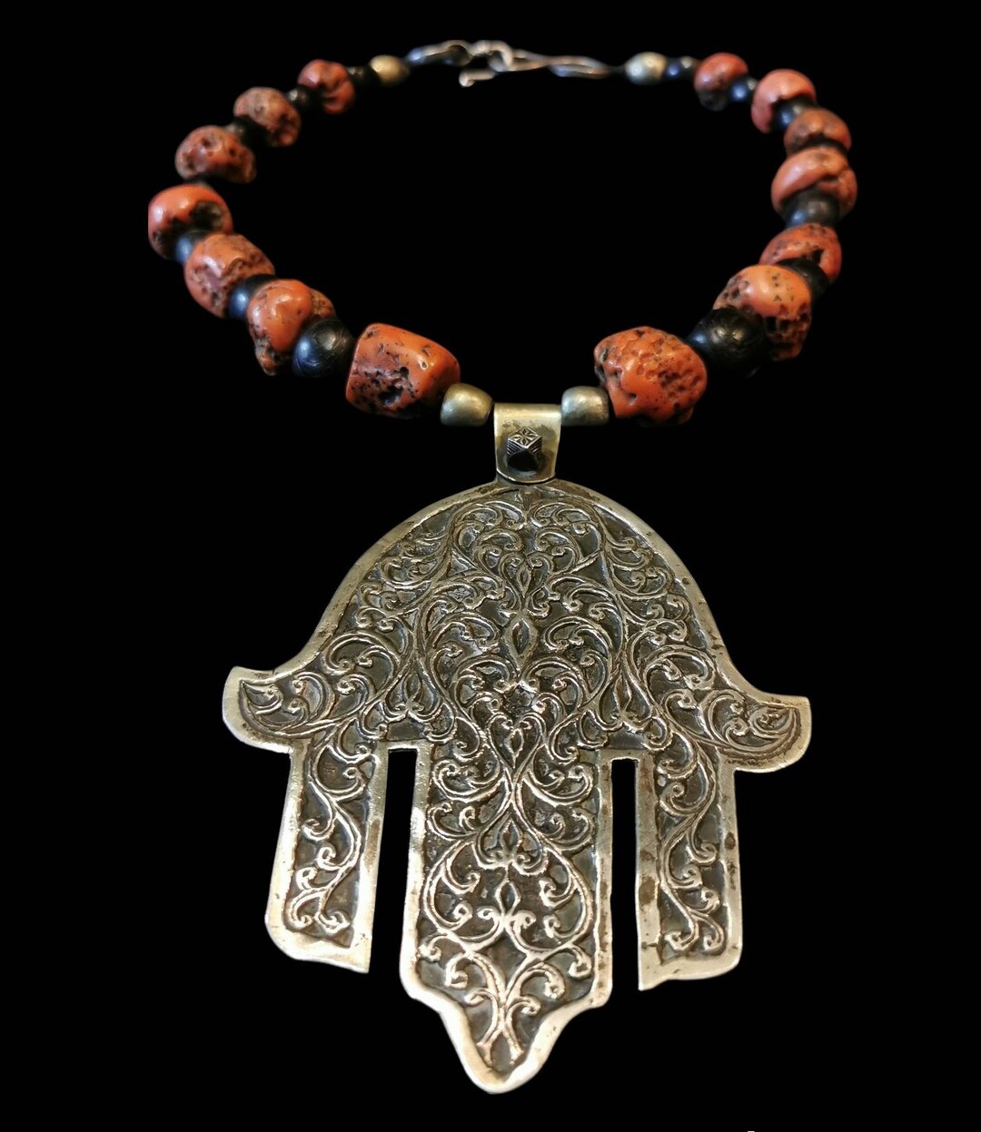 Berber Jewelry, Moroccan Antique Silver Necklace With an Old Moroccan ...