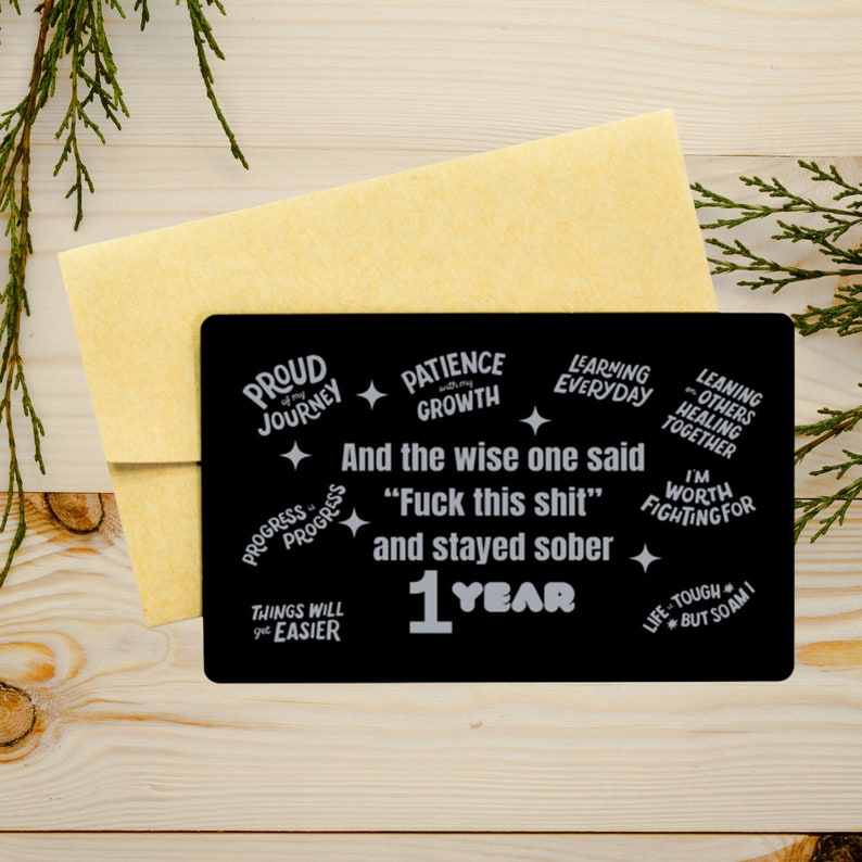 1 Year Sobriety Gift: Engraved Wallet Card, AA Recovery - Etsy