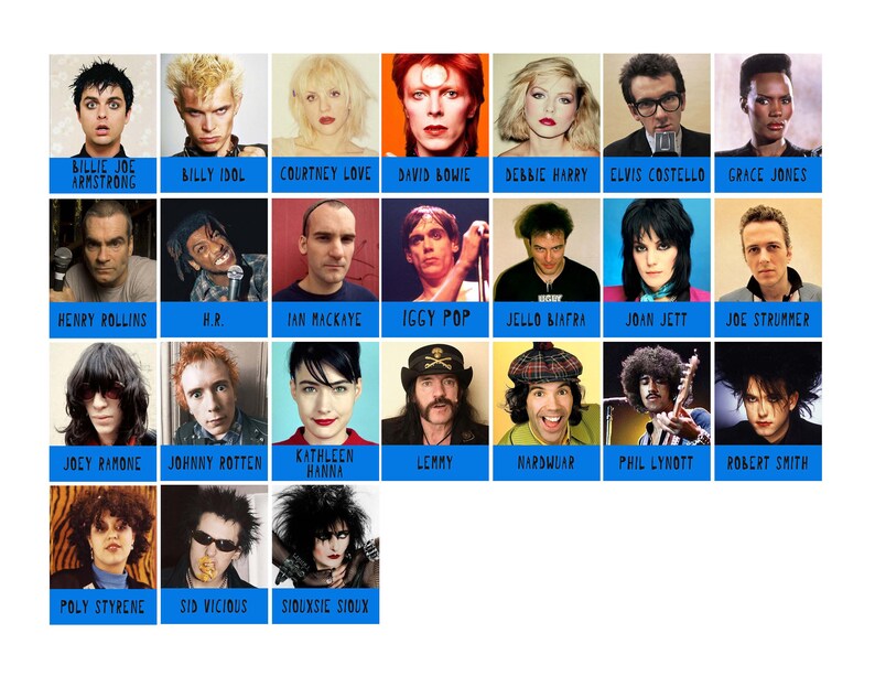 Punk Guess Who - Printable Game Pieces for Guess Who and Whoosit Board ...