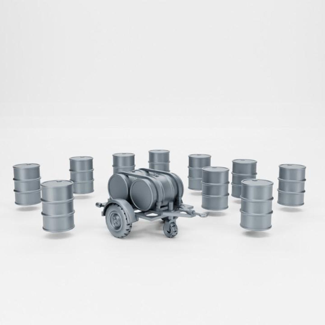 Bolt Action Battlegroup Fuel Trailer With 2 Barrels Prop Terrain ...
