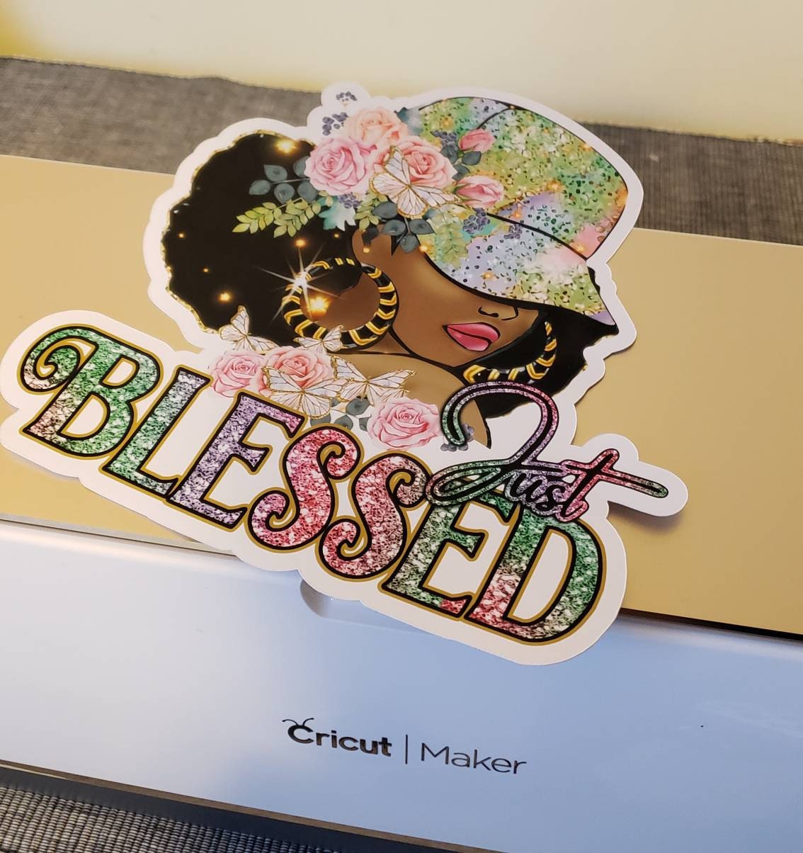 Just Blessed Black Woman Sticker, Black Girl Wall Sticker, Water Bottle ...