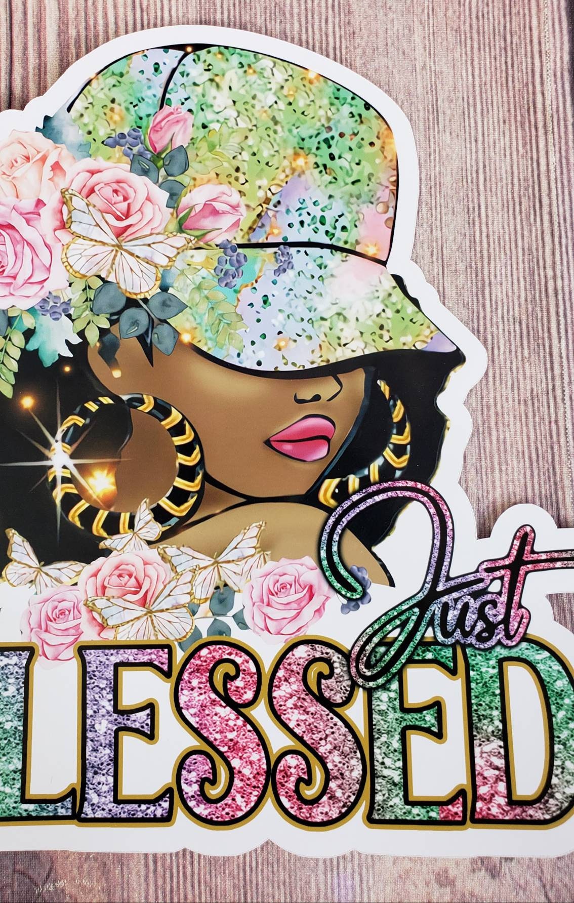 Just Blessed Black Woman Sticker, Black Girl Wall Sticker, Water Bottle ...