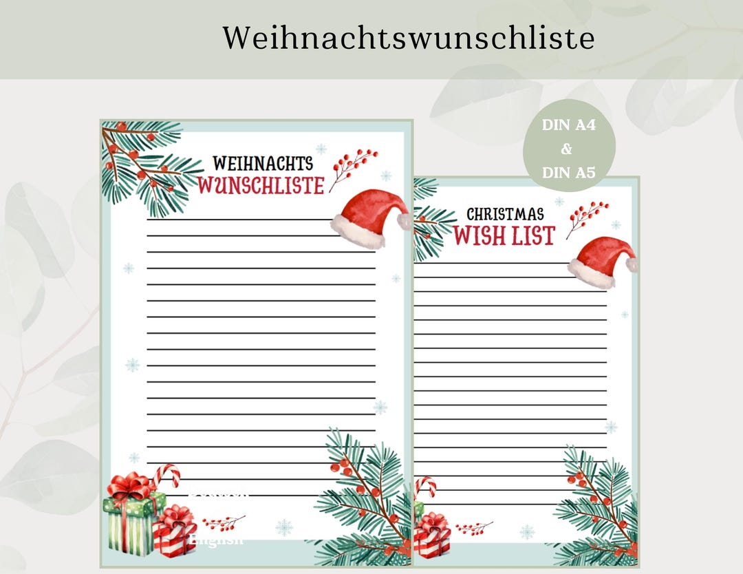 Christmas Wish List I Christmas, PDF, German and English, Blue Design ...