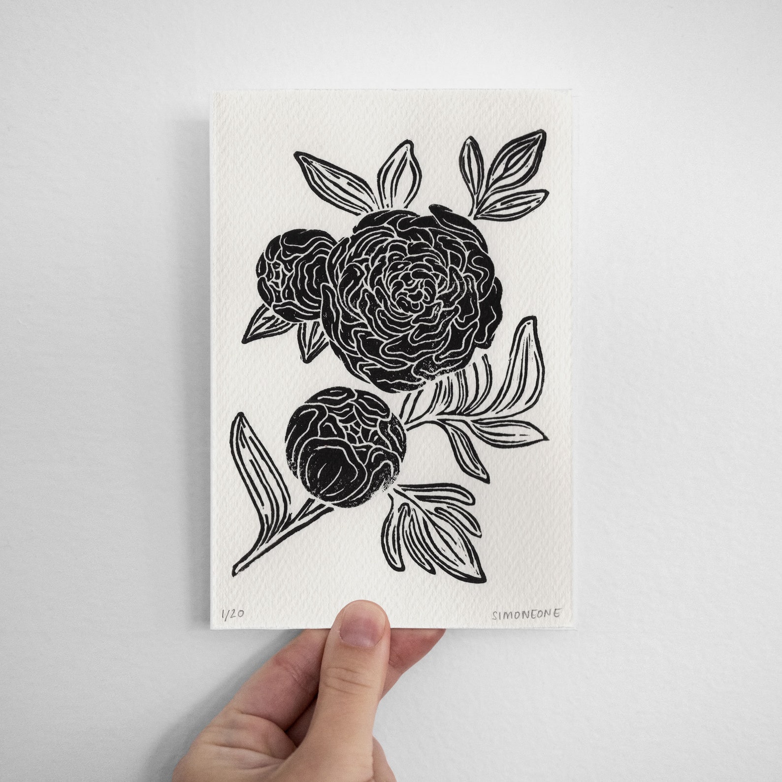 Colorful Peonies Linocut Print: Limited Edition Floral Art - Etsy