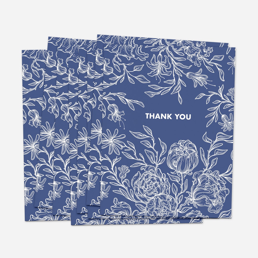 Set of 8 Thank You Gift & Greeting Cards | Blue Flowers | Sustainable ...
