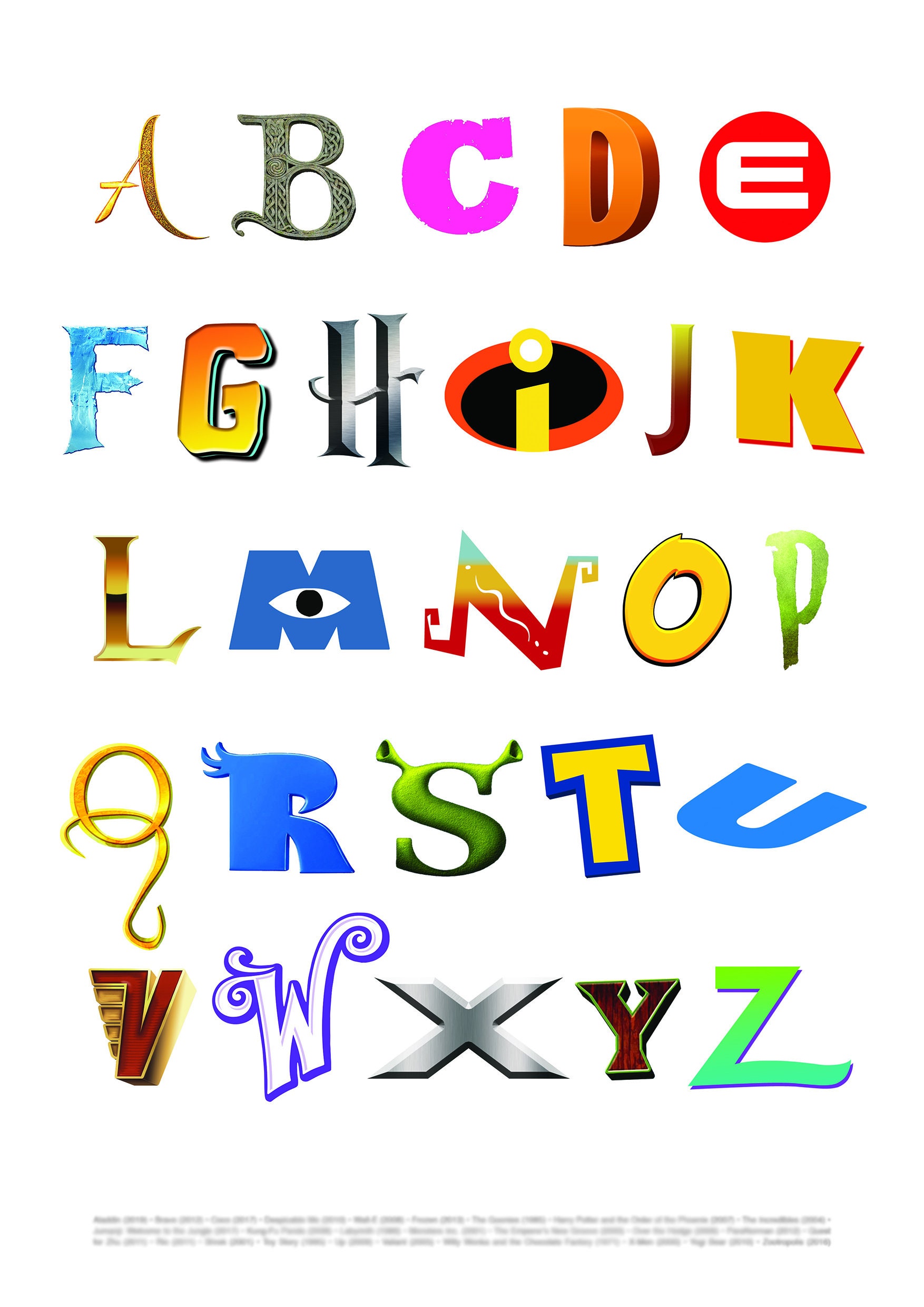 Alphabet of Children's Films A3 Print | Wall Art | Movie Art - Etsy