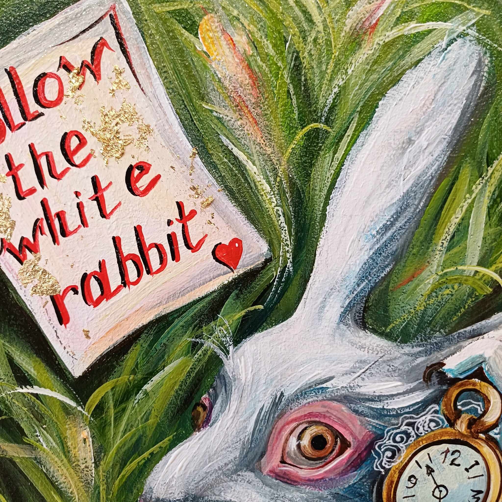 White Rabbit Alice in Wonderland, Art Gift, Original Acrylic Painting ...