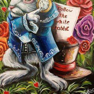White Rabbit Alice in Wonderland, Art Gift, Original Acrylic Painting ...