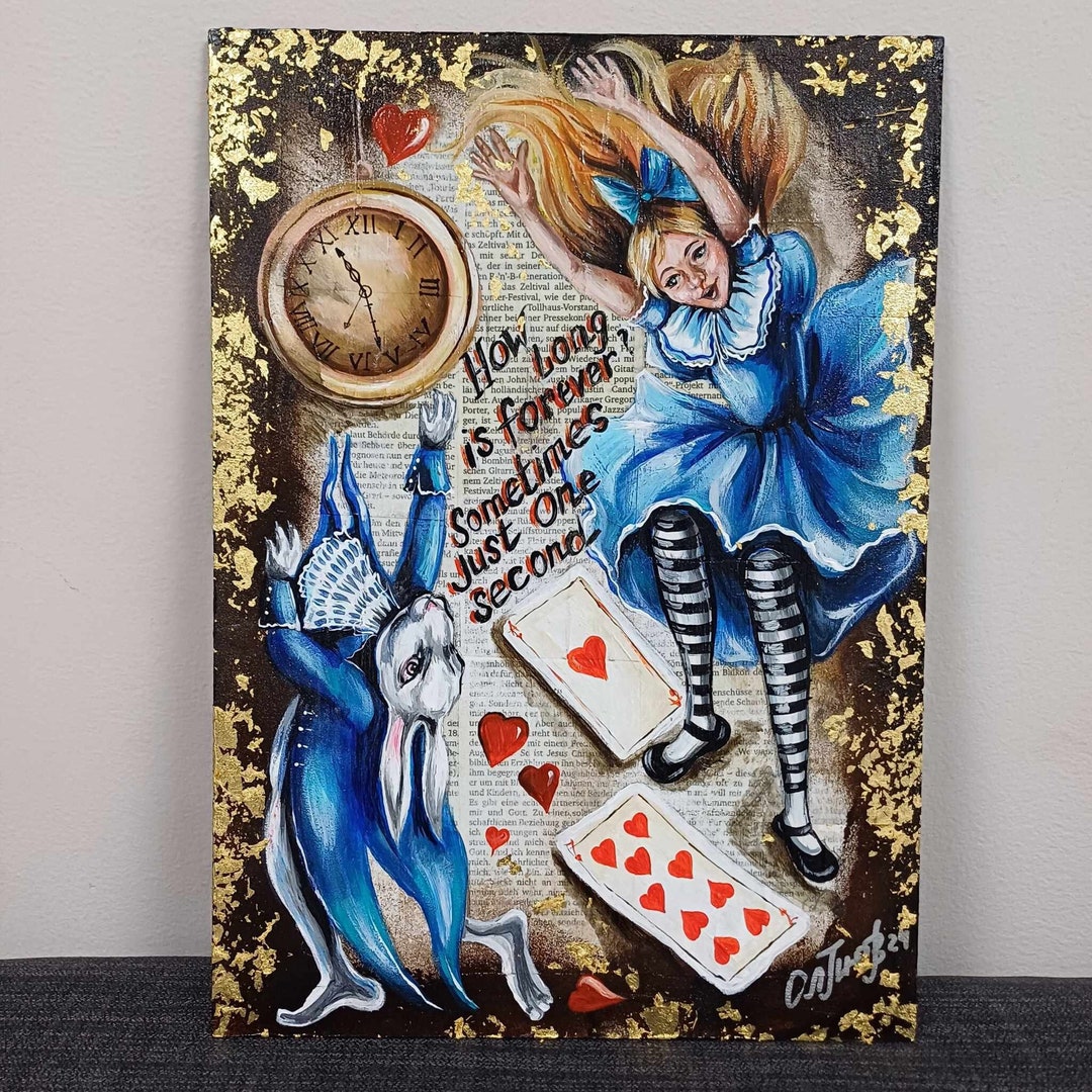 Alice in Wonderland Original Acrylic Painting Handmade Artwork 14×10 - Etsy