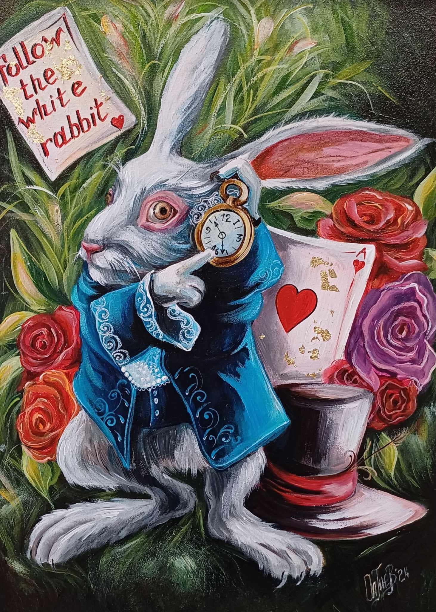 White Rabbit Alice in Wonderland, Art Gift, Original Acrylic Painting ...