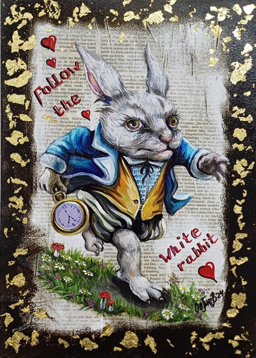 White Rabbit Alice in Wonderland Original Artwork Acrylic Painting Art ...