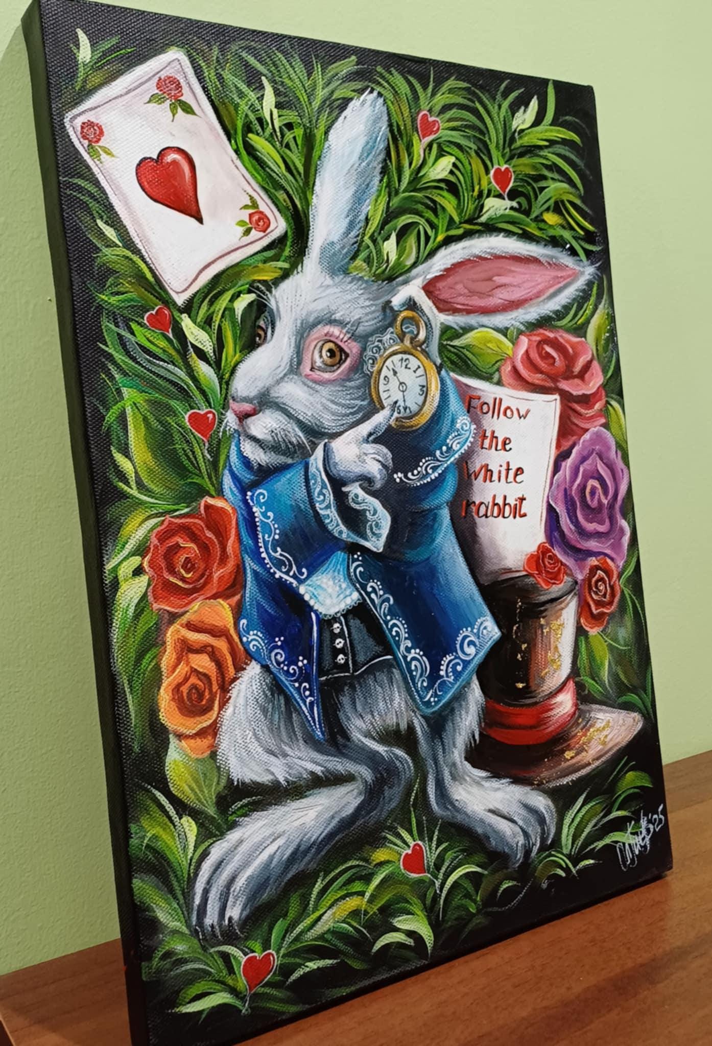 White Rabbit Alice in Wonderland, Art Gift, Original Acrylic Painting ...