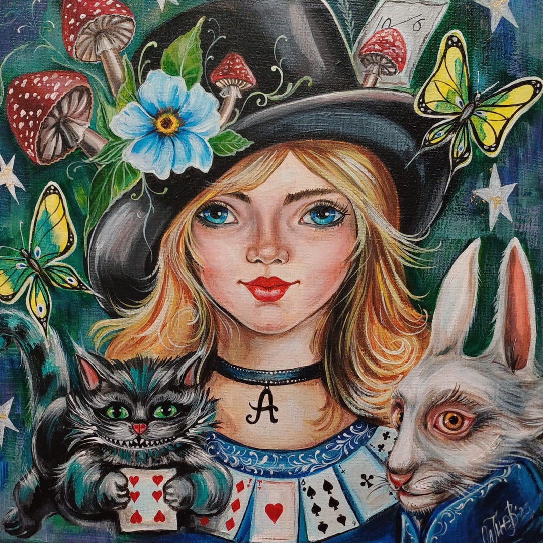 Alice in Wonderland, Original Painting, Acrylic Painting, Portrait ...