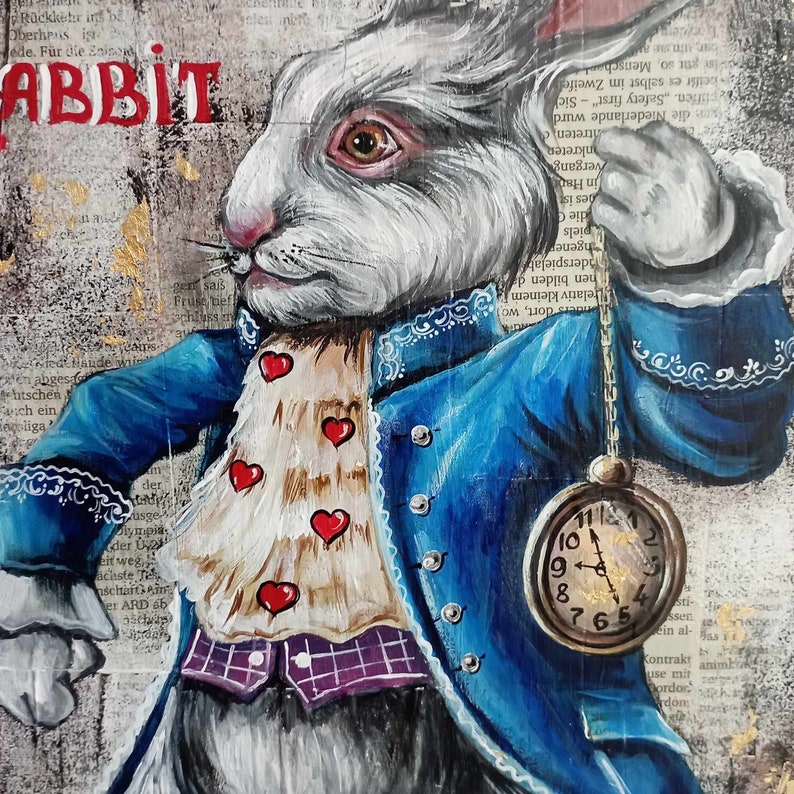Alice in Wonderland White Rabbit Original Acrylic Painting - Etsy