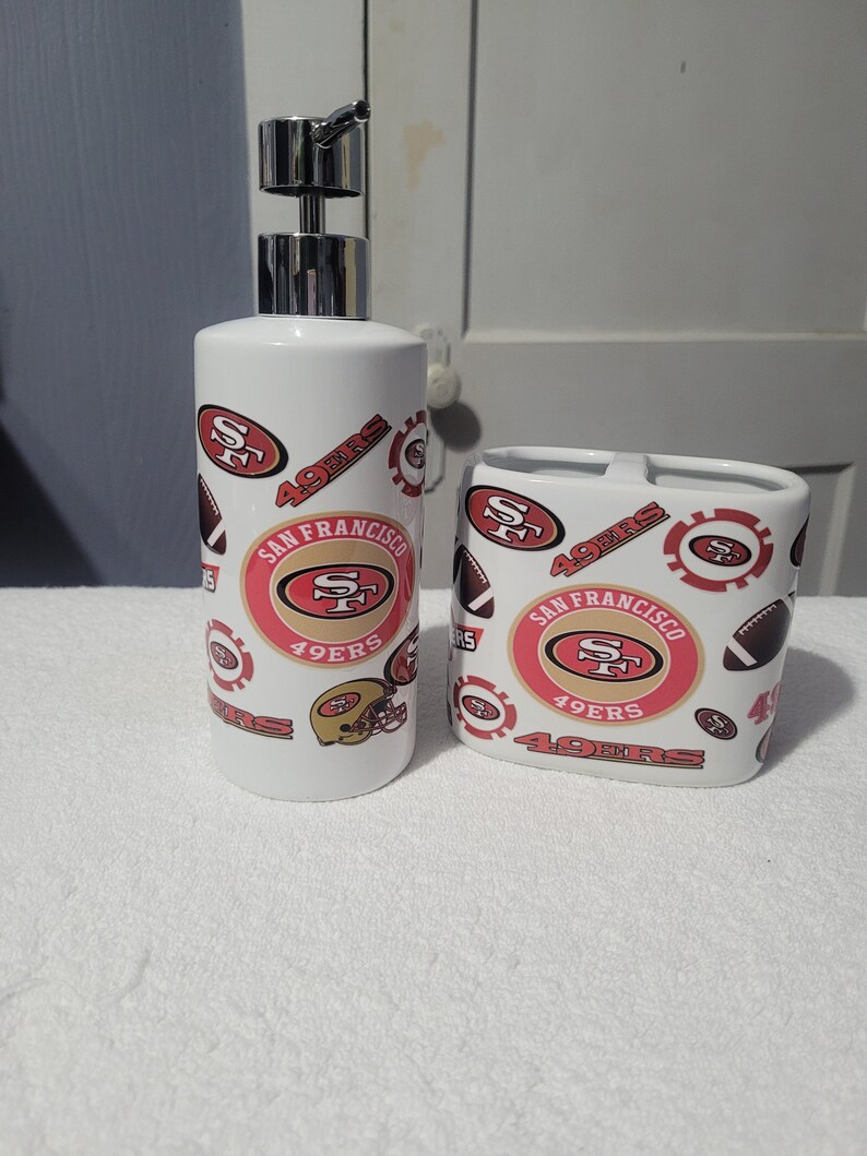 49ers Bathroom 3-piece Set Glazed Soap Dish, Lotion Dispenser ...
