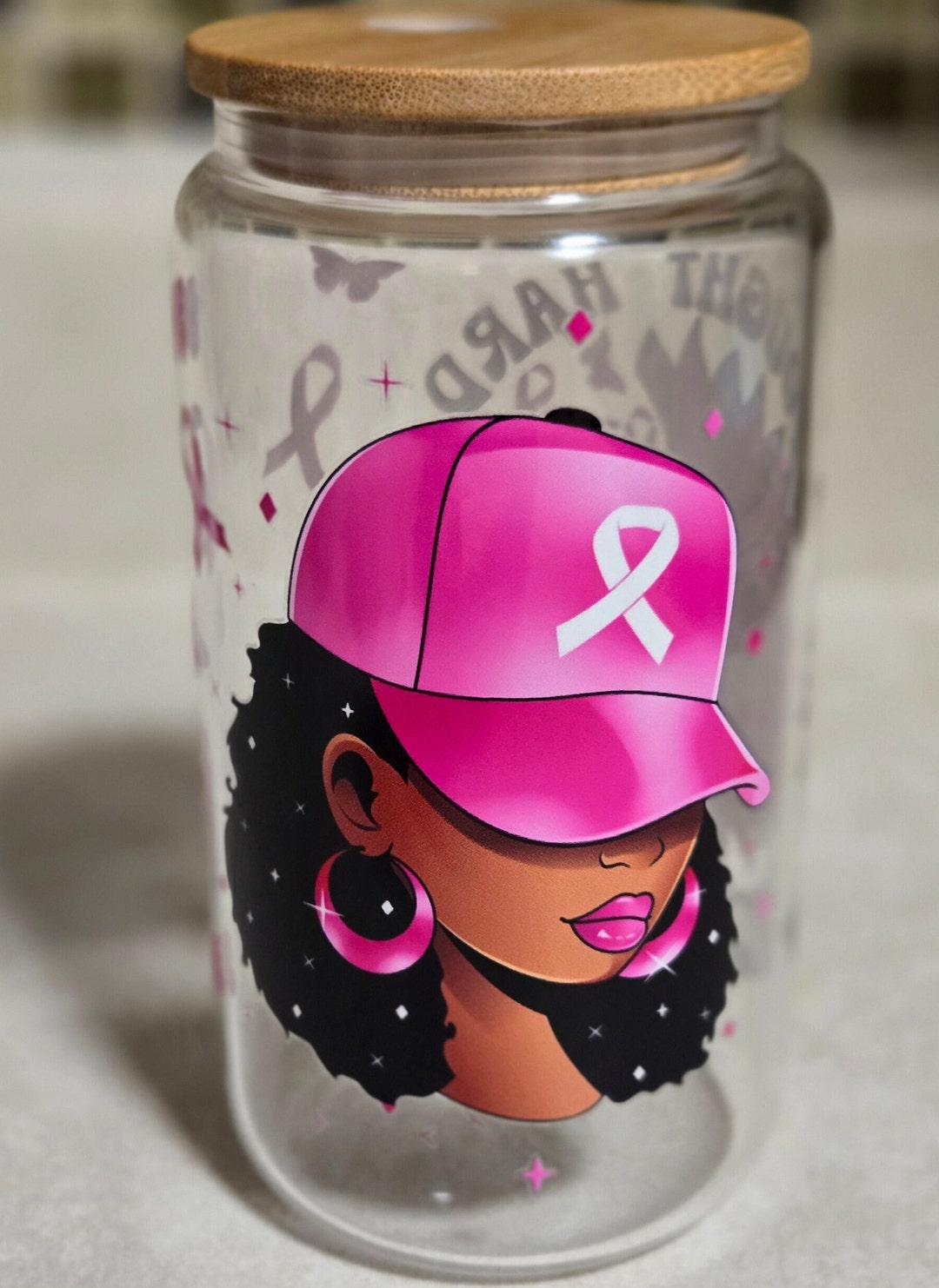 Breast Cancer Girl Glass Libbey Cup 16oz, Cancer Survivor Cup ...